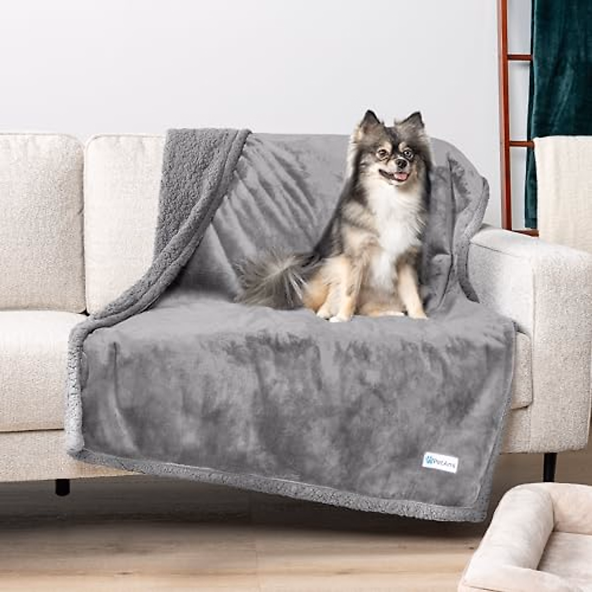 PetAmi WATERPROOF Dog Blanket for Medium Large Dog, Pet Puppy Blanket Couch Cover Protection, Sherpa Fleece Cat Blanket, Sofa Bed Furniture Protector Reversible Soft Plush Washable 60x40 Light Grey