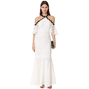 Jill Jill Stuart Women's Long Lace Gown, Off White/Black, 4