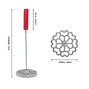 Bunuelera Mexicana de Molde, Rustic Wood handle Cast Aluminum, Buñuelos de Viento Maker Tradicional Roseta Flor Design mold para hacer Bunuelos (5.5 inch / 14 cm)
