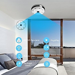 BlueHills White Compact Security Camera for Ceiling or Walls HD 1080P Night Vision Motion Detector & Two-Way Audio - Monitor Front-Door Home Business Kids Baby Dog Cat & Pets with App in Cell Phone