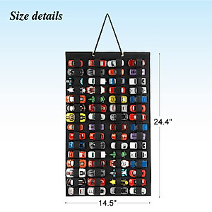 JOYMOMO Hanging Storage Organizer for Toy Cars Felt Display Case Hold Up 60 Toy Cars (Without Accessories)(Black)