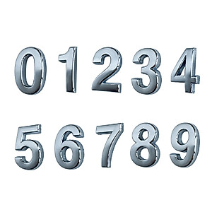 HopeWan Mailbox Numbers Self Adhesive, 2 Inch House Door Number Stickers for Apartment Office Room Address Sign, Silver Shiny, Chrome Plated, Pack of 1 Set, 10 Pcs.