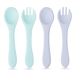 PandaEar Baby Silicone Soft Bendable Utensils Spoons Forks| Training Feeding for Kids Toddlers Children Infants| BPA Free 4 Pack Cutlery