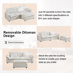 OQQOEE 85.8" Modular Sectional Sofa Oversized Comfy Loveseat L Shaped Sofa Couches with Chaise/Ottoman/Pillows for Living Room,Apartment,Office (White)