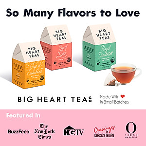 Big Heart Tea Co. Ginger Turmeric Tea, Certified Organic Tea Bags (10 Count) Herbal Caffeine Free Blend with Adaptogenic Tulsi, Peppercorn, Cinnamon - Cup of Sunshine