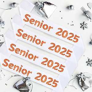 4Pcs White Senior 2025 Sash with Orange Printing Letters, 2025 Graduation Celebrations Sashes, Class of 2025 Sash for Graduation Party, Senior Cheer Sashes, Cheerleader Sash, Class Competition Sashes