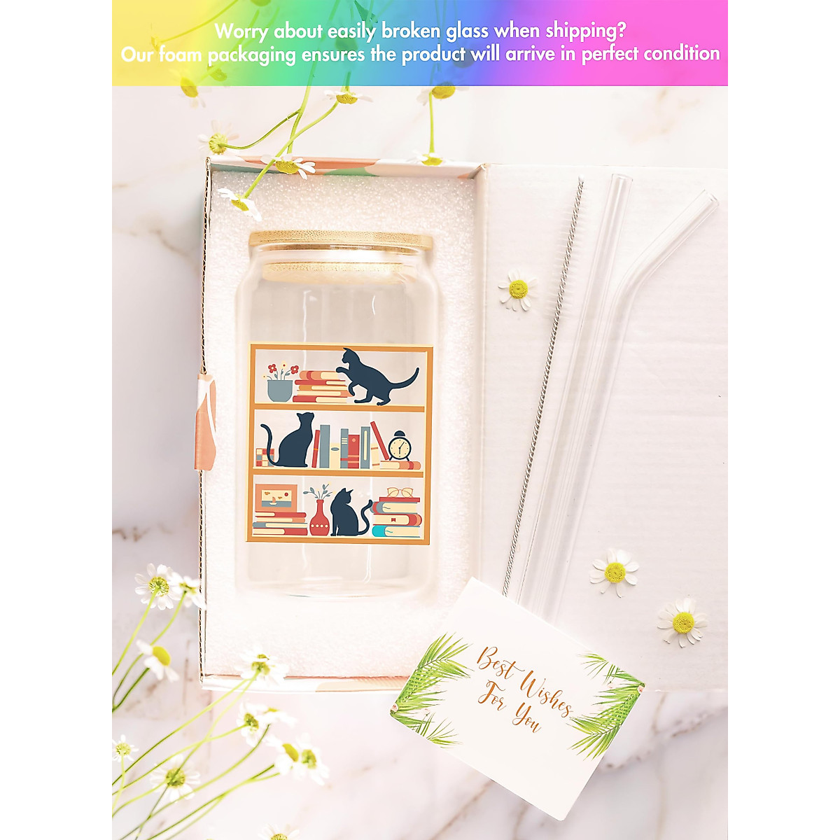 NewEleven Gifts For Book Lovers - Teacher Gifts, Book Lovers Gifts For Women, Her, Friends - Bookshelf Cup, Bookish Gifts For Writers, Readers, Librarian, Bookworm – 16 Oz Coffee Glass