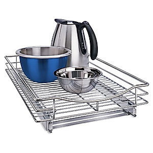 LYNK PROFESSIONAL® Pull Out Cabinet Organizer - Slide Out Pantry Shelves - Sliding Storage for Inside Kitchen Cabinet or Under Sink - Roll Out Drawer for Pots, Pans - 14" Wide x 21" Deep - Chrome