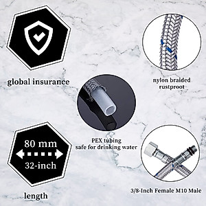 GGStudy 32-Inch Faucet Connector Braided Stainless Steel Supply Hose 3/8-Inch Female Compression Thread x M10 Male Connector One Pair