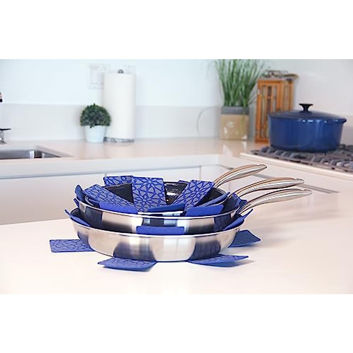 Pot and Pan Protectors for Stacking, Mosaic Design- Set of 12 in 3 Different Sizes, Cookware Protector/Dividers, Pan Separator Anti-Slip to Prevent Scratching or Marring When Stacking (Grey)
