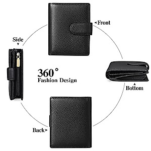 GOIACII Small Women Wallet Genuine Leather RFID Blocking Compact Bifold Zipper Pocket Purse with id Window