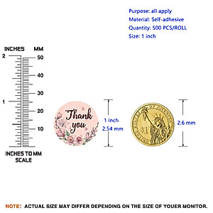 Fmcmly 1 Inch Thank You Stickers Roll, 500 Pcs 8 Floral Designs of Thank You Label Stickers for Greeting Cards,Flower Bouquets,Baking Packaging,Small Business,Envelope Seals,Birthday,Wedding,Party