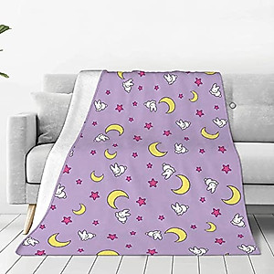 Qazyyi Usagi Blanket Rabbit Moon Pattern Throw Blanket Bedding Room Decor Flannel Blankets for Bed Sofa 80"x60"