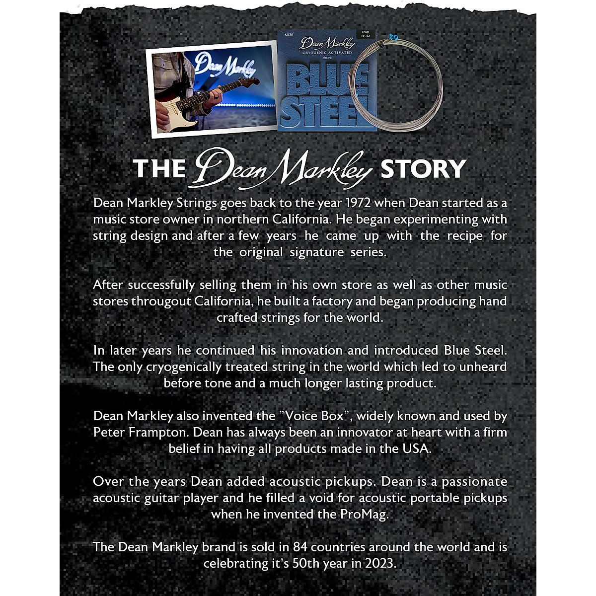 DEAN MARKLEY 2558 Blue Steel Electric Guitar Strings. 6 piece Electric Guitar String Set. Cryogenically Treated for Longer Life, Enhanced Performance, and Superior Sound. Made in USA. Gauges 10-52