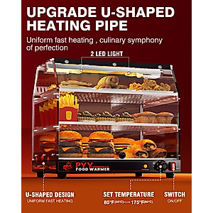 PYY Commercial Food Warmer Display - Countertop Hot Box Warming Cabinet for Restaurant Party Buffet, 3-Tier Electric Heating Case with Dual Insulated Door Suit for Pizza Hamburger, Black