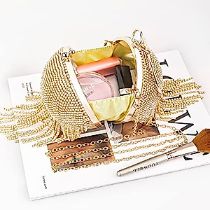 Small Round Ball Evening Clutch Purse, Rhinestone Lady Party Wedding Crossbody Shoulder Bag, Women Ring Handle Handbag (Gold)