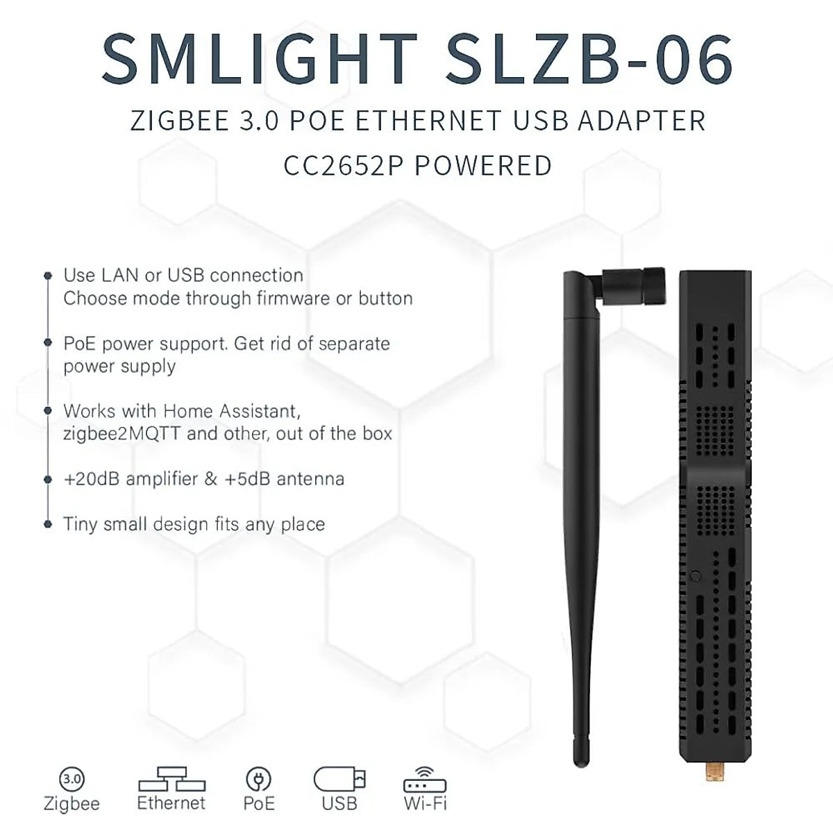 SMLIGHT SLZB-06 - Zigbee 3.0 to Ethernet,USB,and WiFi Gateway Coordinator with PoE, Works with Zigbee2MQTT, Home Assistant, ZHA