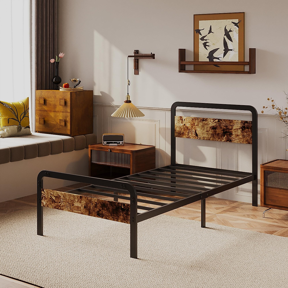 Upcanso 12 Inch Twin XL Bed Frame with Wood Headboard and Footboard, Platform Twin XL Bed Frames No Box Spring Needed with Heavy Duty Slats for Kids, Easy Assembly