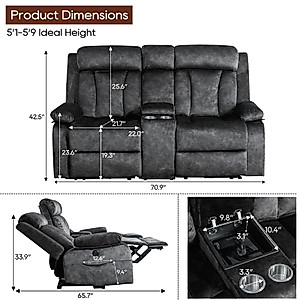 GUEAPY Reclining Loveseat-Power Reclining Loveseat with Console,Love Seat Recliner Sofa,Dual Reclining loveseat with Heat and Massage,Cup Holders, USB & Type-C Charge Ports,Pocket, for Living Room