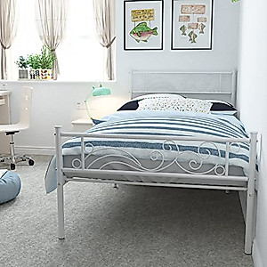 Weehom Twin Size Bed Frame with Headboard No Box Spring Needed Platform Single Bed for Kids, White