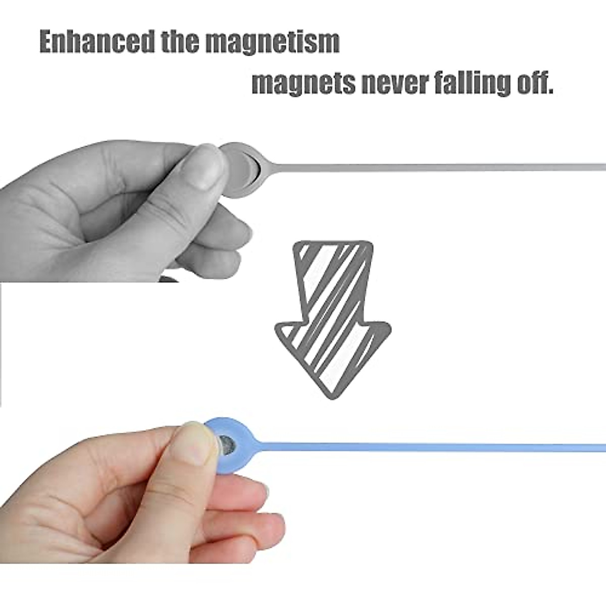 6pcs Silicone Magnetic Cable Ties 4.65" Twist Ties Enhanced Magnet Never Fall Off, Snap On Magnetic organizer Cord Holder for Bundling and Organizing, Holding Stuff, Book Markers, Fridge Magnets