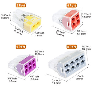75PCS Wire Connector 2/4/6/8 Port Conductor Combination Assortment Pack for Junction Boxes