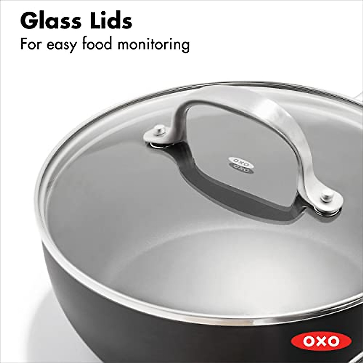 OXO Good Grips Pro 1QT and 2QT Saucepan Pot Set with Lids, 3-Layered German Engineered Nonstick Coating, Stainless Steel Handles, Black