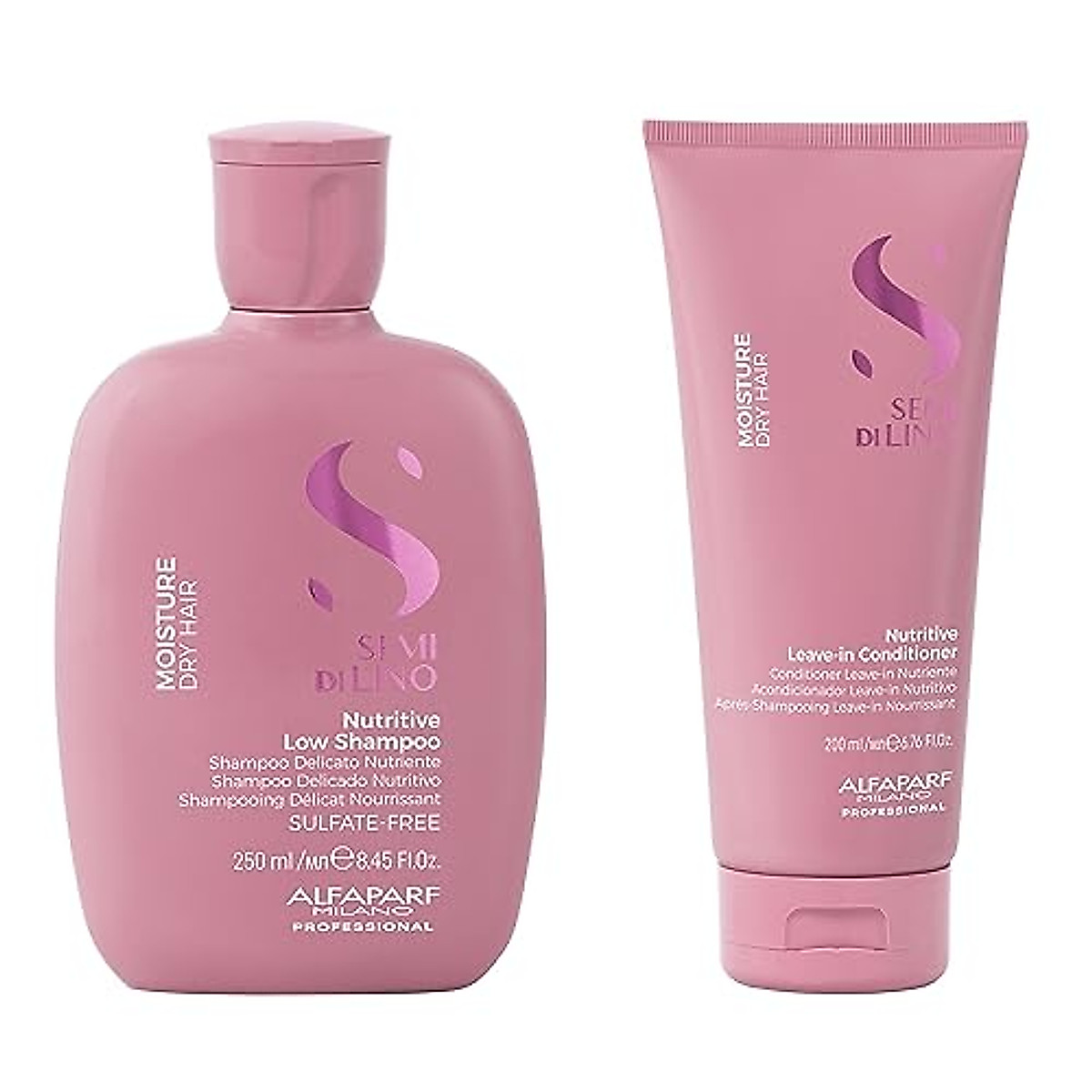 Alfaparf Milano Semi di Lino Moisture Nutritive Shampoo and Conditioner Set for Dry Hair - Sulfate Free Moisturizing Shampoo and Conditioner - Safe on Color Treated Hair - Adds Shine and Softness