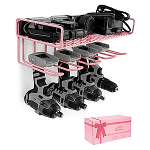 WellMall Pink Power Tool Organizer - Wall Mount Style for Power Tool Drill Storage as Heavy Duty Tool Shelf & Tool Rack with Compact Design