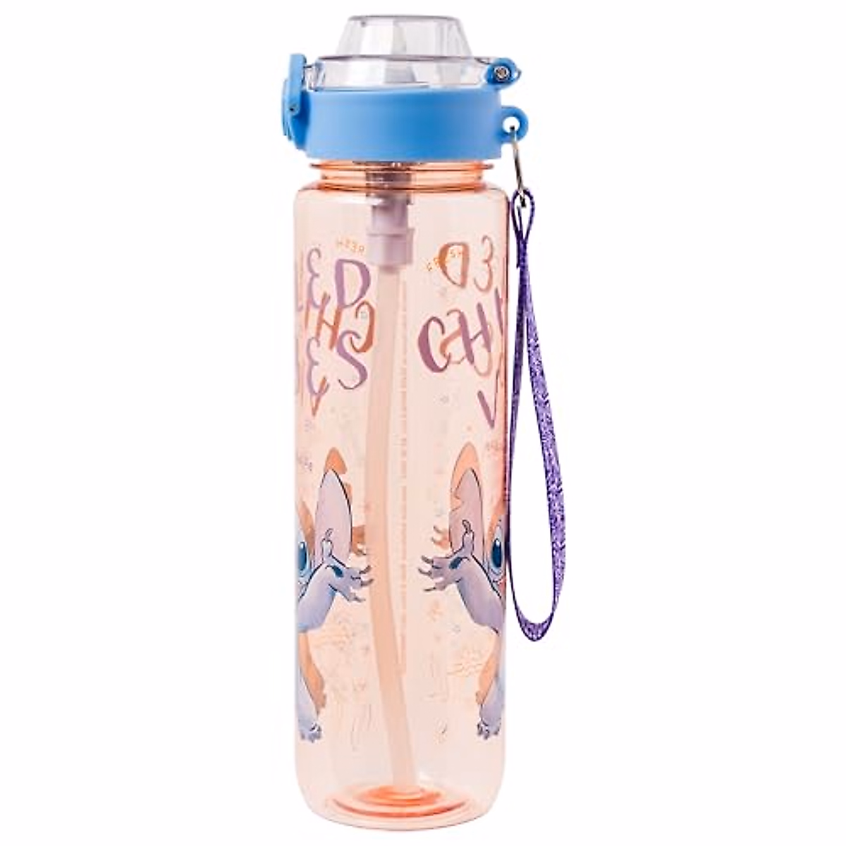 Silver Buffalo Disney Lilo and Stitch Chilled Vibes Plastic Water Bottle with Locking Lid, Strap, and Straw, 33 Ounces