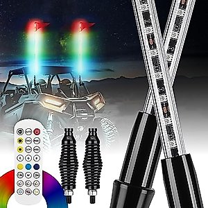 KEMIMOTO 5FT 2PCS LED Whip Lights with Spring Bases for UTV ATV, 22 Modes 21 Colors 5 Brightness 10 Speed IP67 Waterproof Wireless Control, compatible with Can Am Maverick X3 Polaris RZR Kawasaki SxS