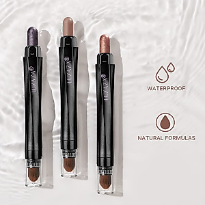 LUXAZA 3Pcs Eyeshadow Stick Set, Matte And Shimmer Creamy Eyeshadow Pencil,Eye Brightener Stick,Nude Caramel Grayish Purple Shadow Stick Set, Waterproof Long Lasting Smoky Highlighter Eye Makeup