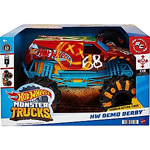 Hot Wheels Rc Monster Trucks Hw Demo Derby in 1:15 Scale, Remote-Control Toy Truck with Terrain Action Tires