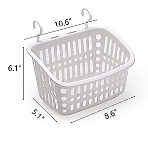 Doitxue 5PCS Plastic Hanging Baskets for Shower, Hanging Basket Organizer with Hooks, Rectangle 10.6Inches Small Hanging Storage Basket (Grey)