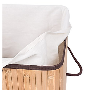 BirdRock Home Square Laundry Hamper with Lid and Cloth Liner - Bamboo - Natural - Easily Transport Laundry - Collapsible Hamper - String Handles