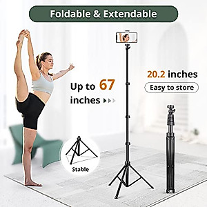Eicaus Adjustable 67'' Cell Phone Tripod with Remote Control - Versatile Selfie Stick Tripod for Live Streaming, Vlogging, and More - Compatible with iPhone, Android, GoPro, Cameras Black