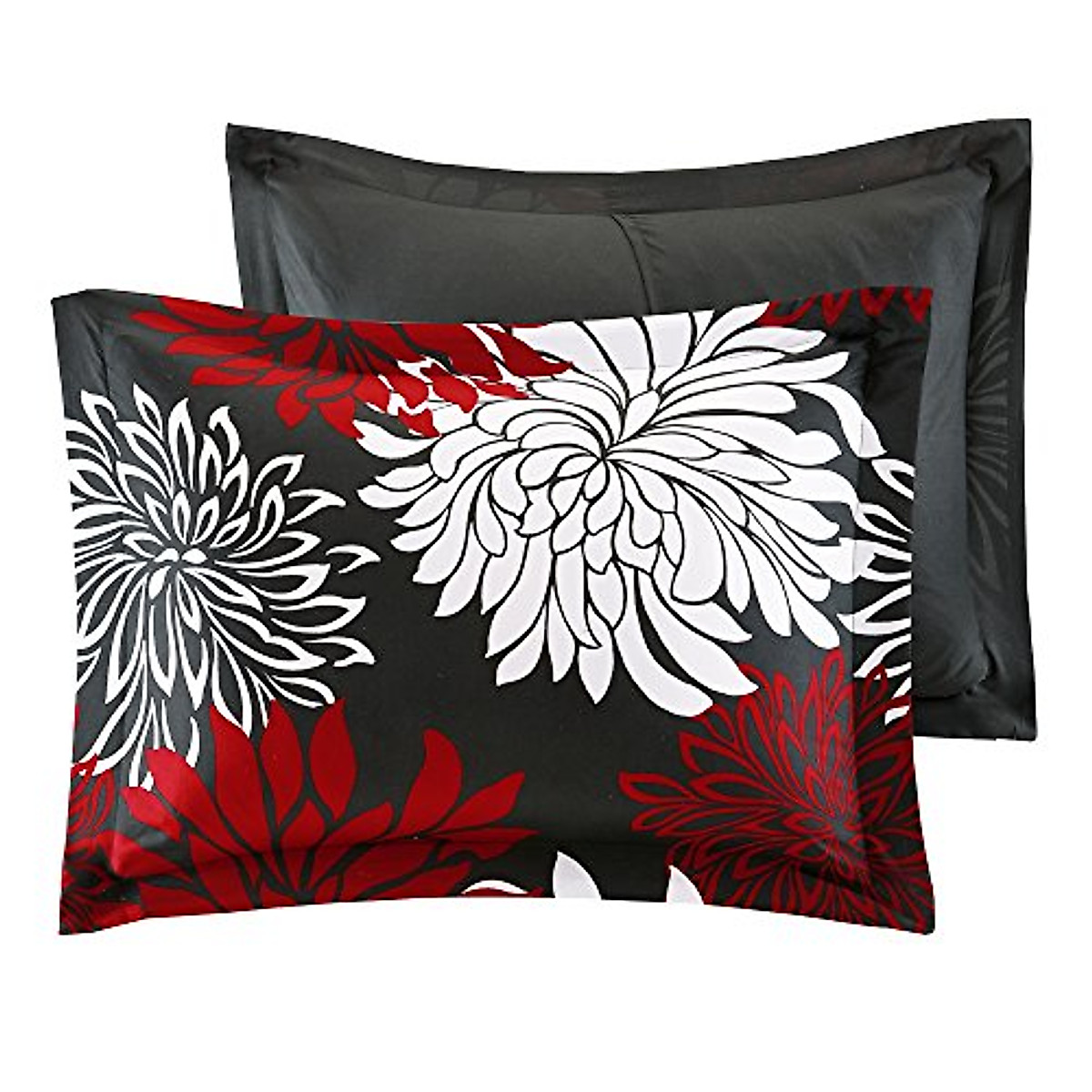 Comfort Spaces Enya Comforter Set-Modern Floral Design All Season Down Alternative Bedding, Matching Shams, Bedskirt, Decorative Pillows, Queen(90"x90"), Red/Black