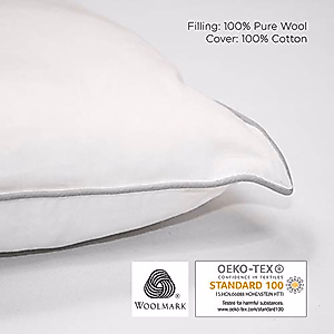 Woolino Premium Wool Toddler Pillow, All Natural Breathable 100% Wool Fill and Cotton Cover - Baby, Kids and Travel Size, 14 x19