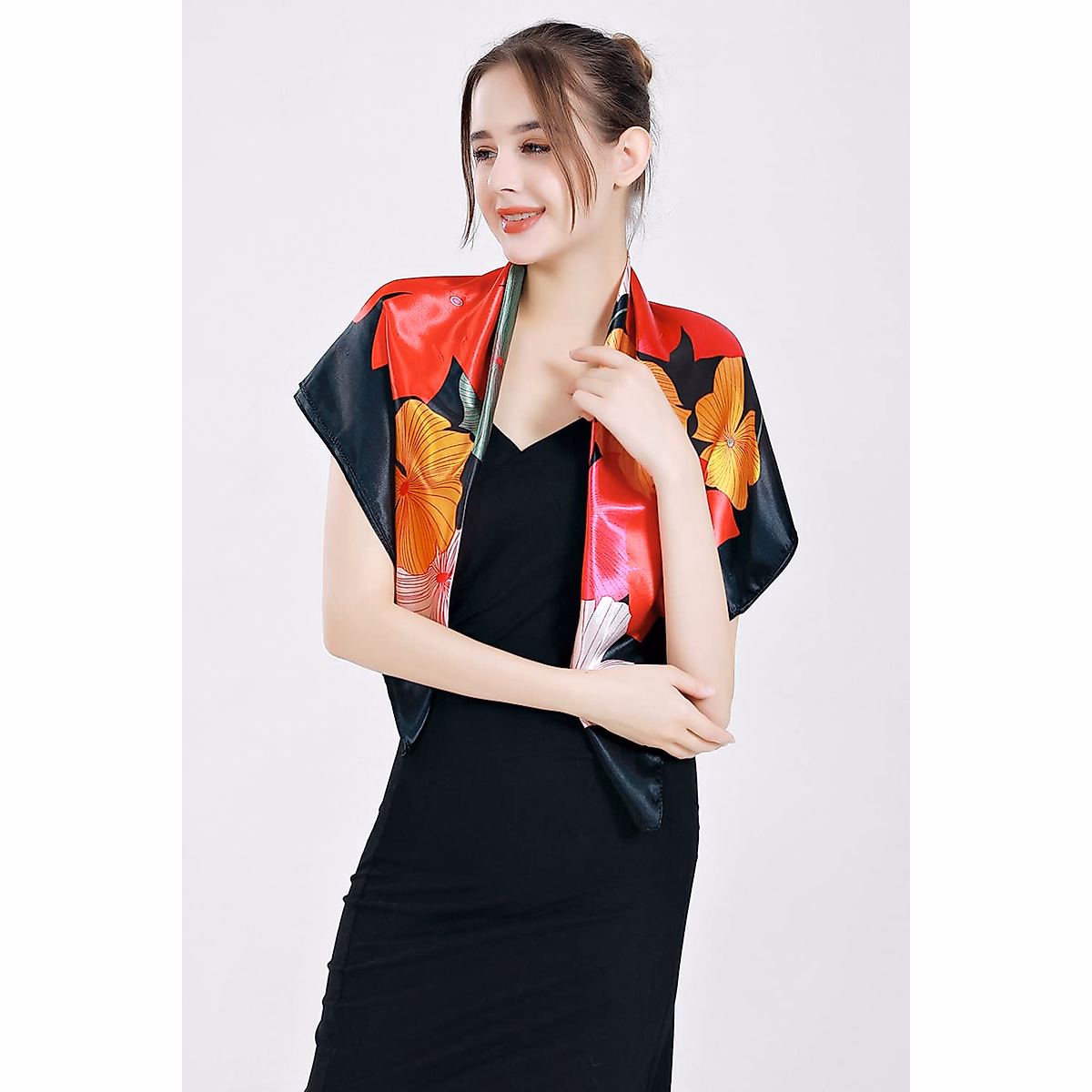 QBSM 35'' Satin Large Square Head Scarf Silk Feeling Neck Scarves Hair Sleeping Wrap Lightweight Headscarf for Women