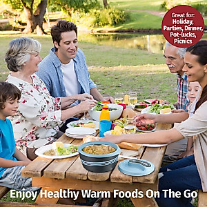 Pinnacle Large Insulated Casserole Dish with Lid 3.6 qt. Elegant Hot Pot Food Warmer/Cooler -Thermal Soup/Salad Serving Bowl Stainless Steel Hot Food Container–Best Gift Set for Moms – (Blue)