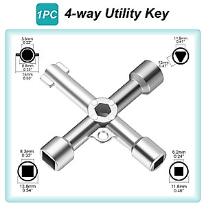 Chumia 8 Pieces Multi-functional Utility Key Kit 4 Way Sillcock Key Plated Steel Water Keys Sillcock Wrench Radator Key Garden Hose Wrench for Radiators Gas Electric Meter Boxes Faucet and Lock
