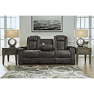 Signature Design by Ashley Soundcheck Contemporary Faux Leather Tufted Power Reclining Sofa with Adjustable Headrest, Gray