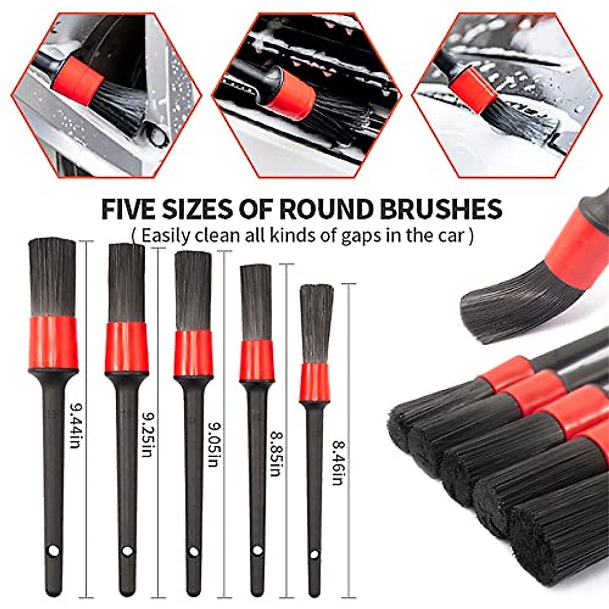 VEHIMACH 19Pcs Car Cleaning Tools Kit, Auto Detailing Brush Set with Car Drill Brush Set,Car Wheel Cleaning Brush Kit for Cleaning Wheels, Dashboard, Interior, Exterior, Leather, Air Vents, Emblems