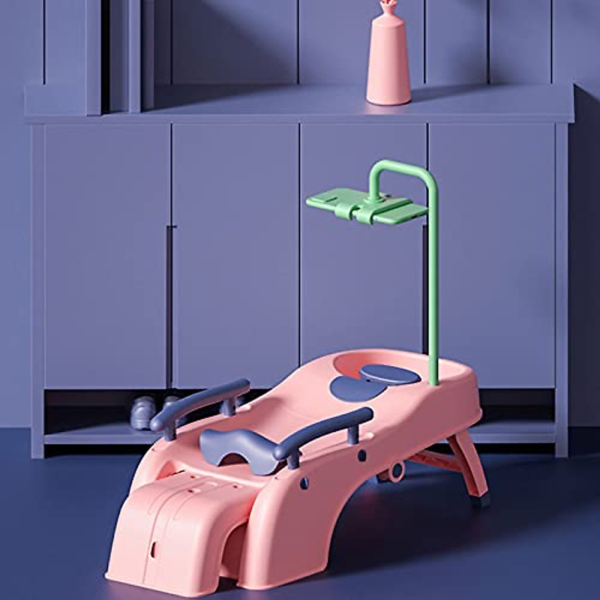 Adjustable Kids Hair Washing Chair, 220lbs Stong Load Capacity Shampoo Chair for Home to Prevent Wet Clothes, Toddler Hair Rinser Salon Seat for Girls Boys Adults (Pink)