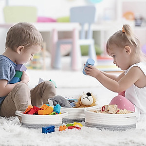 Goodpick 5 Piece Small Round Basket for Montessori Toys in the Nursery, Woven Basket Set for bathroom Towels, Home Decor Shallow Baskets for Organizing Keys, Sunglasses in the Livingroom, Grey