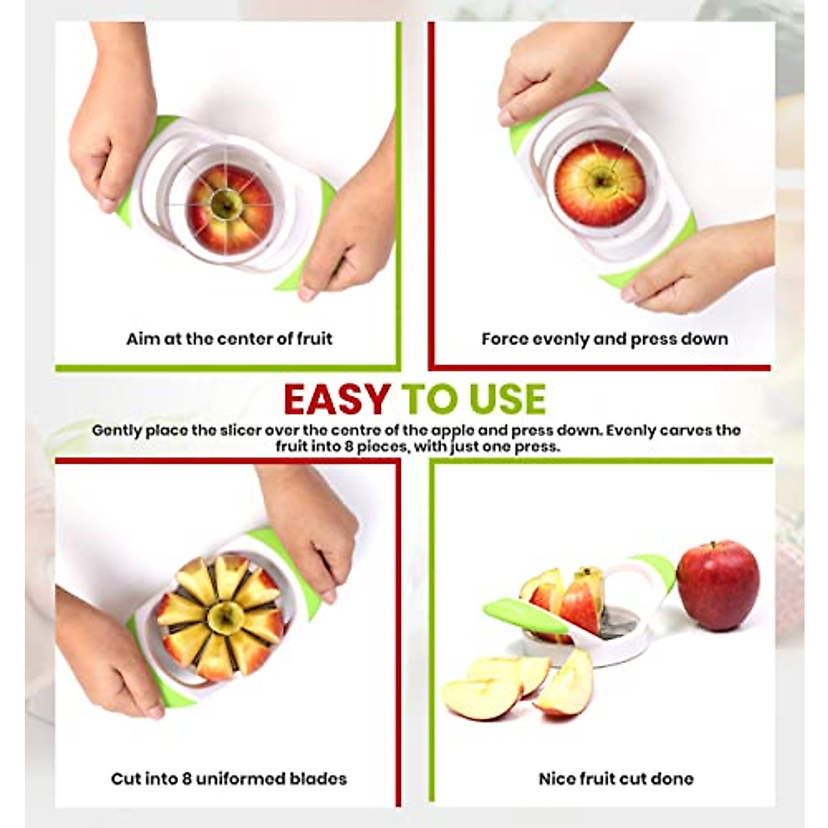 Utopia Kitchen - Apple Corer and Slicer- Fruit Cutter - Apple Divider - Wedger - Stainless Steel Slicer for Fruits - Vegetables- Ergonomic Handle- Easy Grip- 8 Sharp Blade & Slices (Green)
