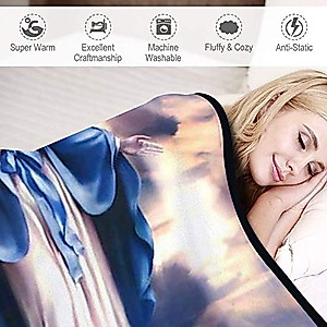 Flannel Bed Blanket Blessed Virgin Mary Soft Warm Fluffy Plush Throw Blanket for Sofa Chair Living Room Office Farmhouse Travel,60x80Inch