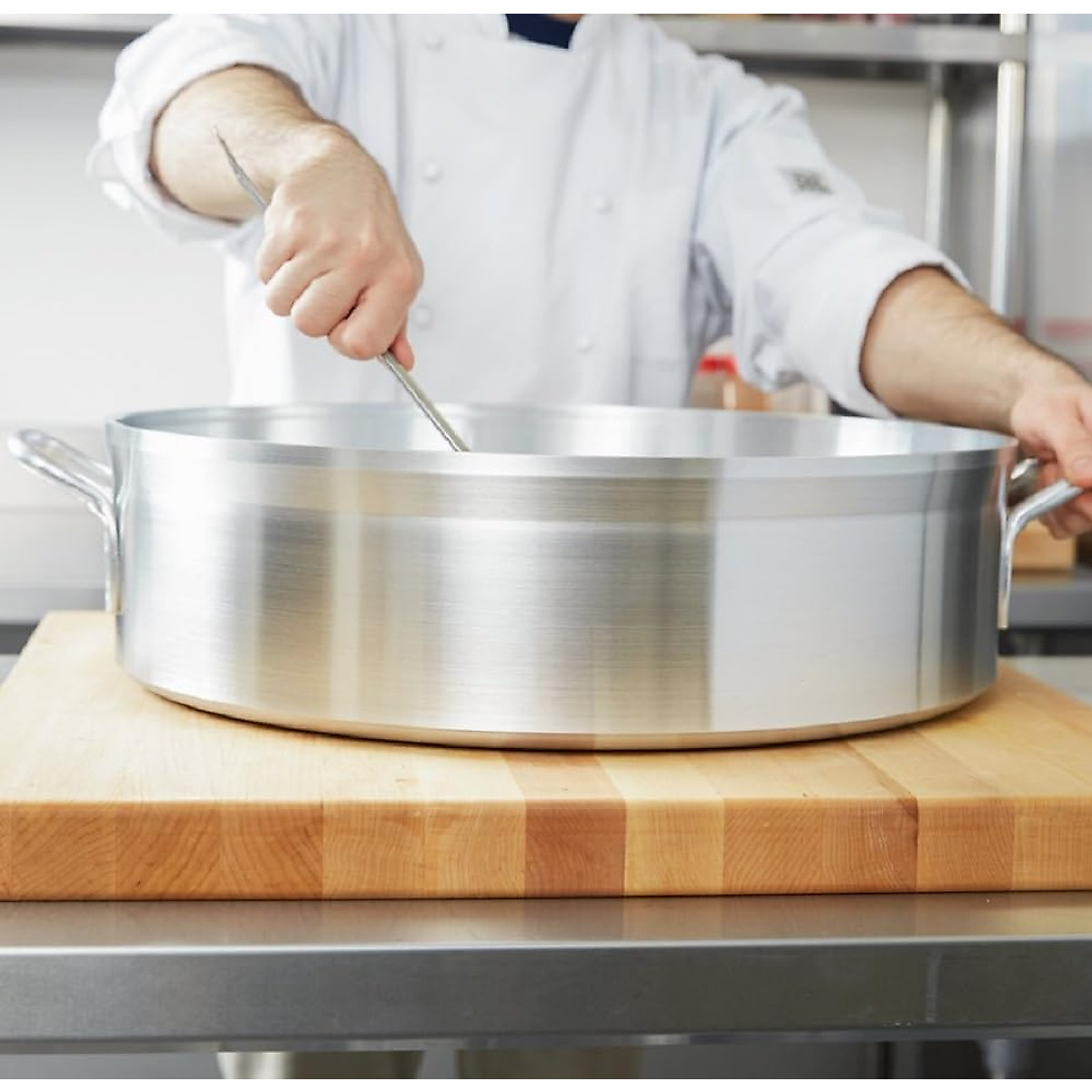 Soro Essentials- 40 qt. Heavy Weight Aluminum Brazier 6 mm Thickness- Brazier with Riveted Handles Perfect for Roasting Sauteing Searing and Pan Frying