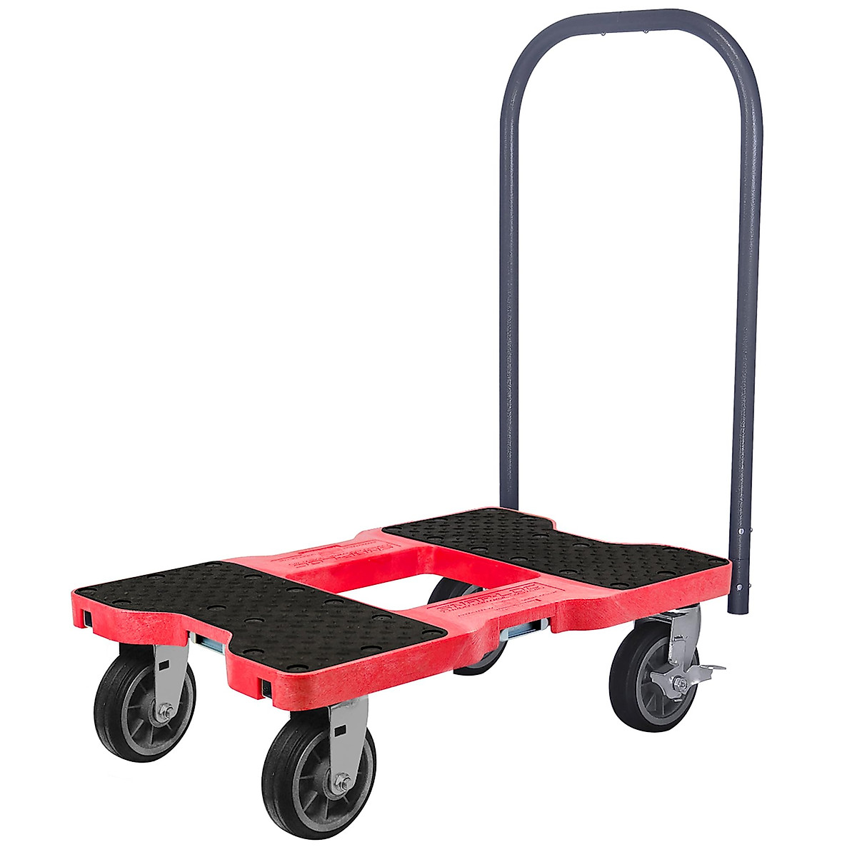 SNAP-LOC, All Terrain 4 Wheel Push Cart Dolly, Heavy Duty Dolly Cart, 6 Inch Casters, Push Bar & E Strap Attachment Included, 1,500 lb Capacity, Made in USA, Red