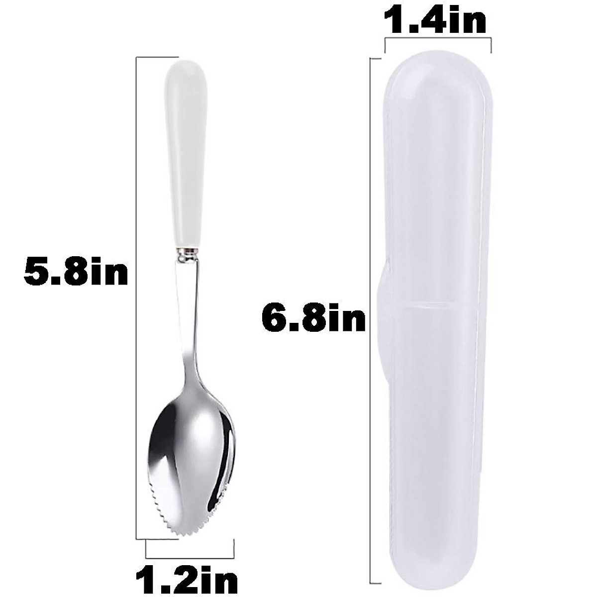 Goeielewe Grapefruit Spoons with Round Serrated Edges for Citrus Kiwi Fruit and Dessert, Ceramic Handle Stainless Steel Dessert Spoons with Storage Box (White)